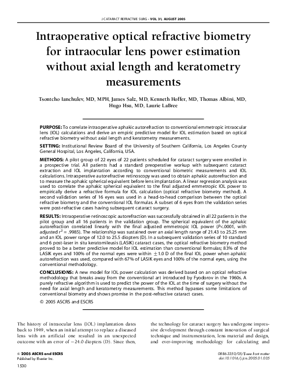 (PDF) Evolution of Biometric Formulas and Intraocular Lens (IOL) Selection in Challenging Cases ...