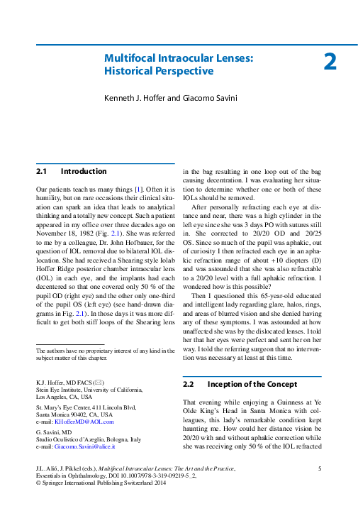 (PDF) Multifocal Intraocular Lenses: Historical Perspective