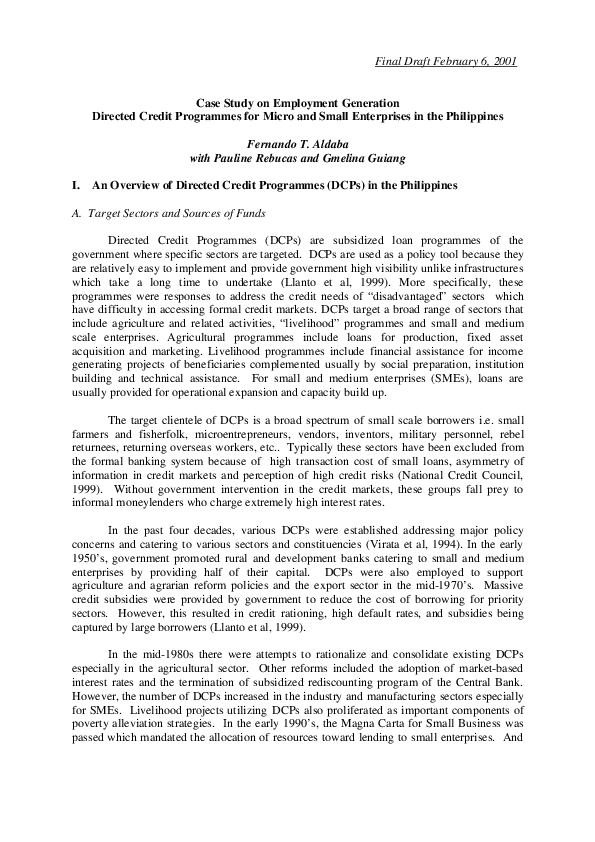 (PDF) Case Study on Employment Generation Directed Credit Programmes ...