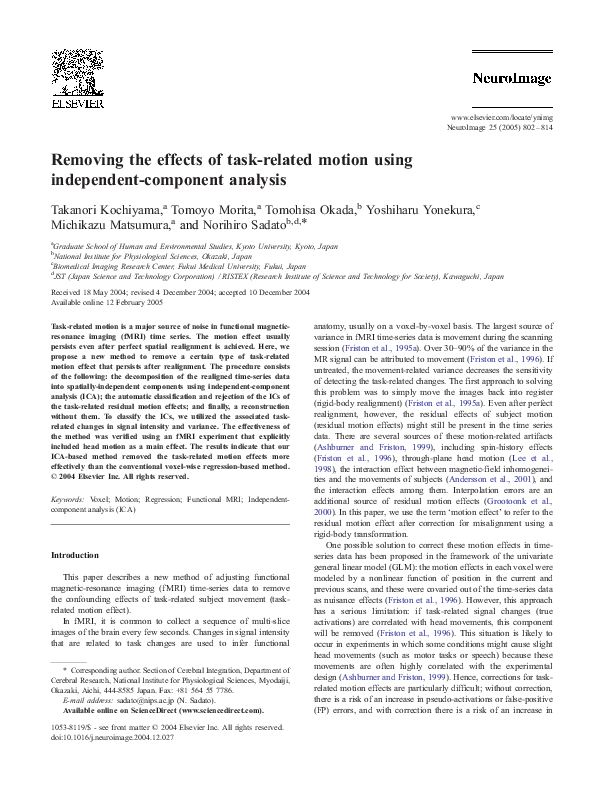 (PDF) Removing the effects of task-related motion using independent-component analysis