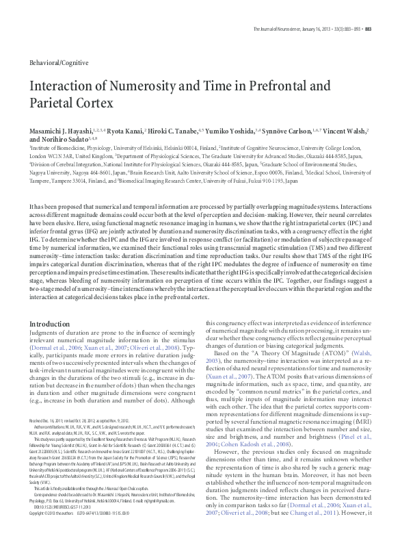 (PDF) Interaction of Numerosity and Time in Prefrontal and Parietal Cortex