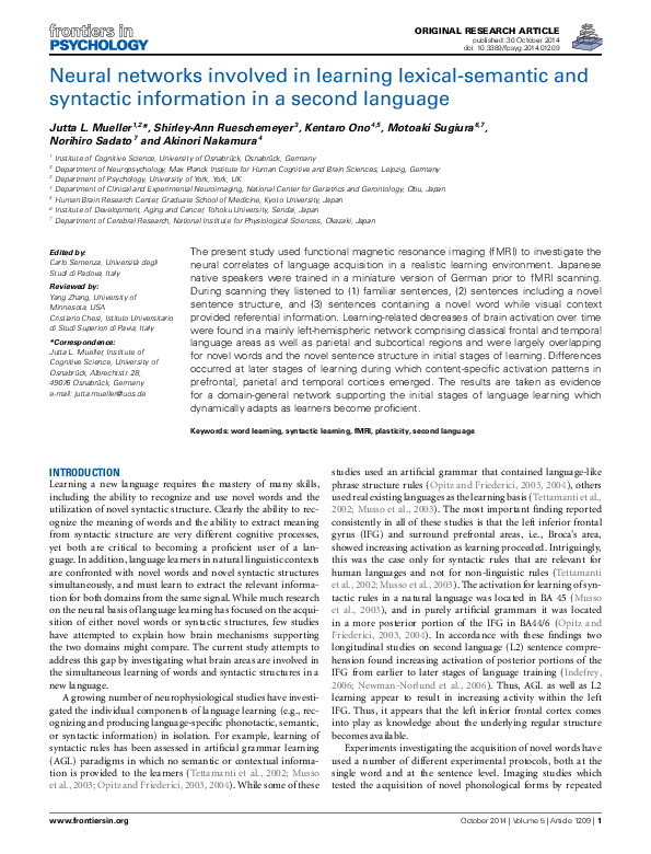 Pdf Neural Networks Involved In Learning Lexical Semantic And Syntactic Information In A