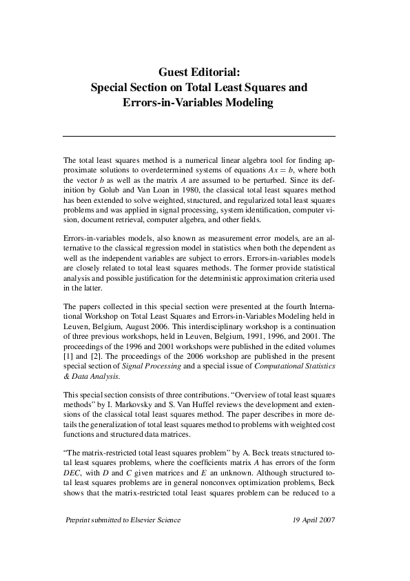 (PDF) Total Least Squares and Errors-in-variables Modeling
