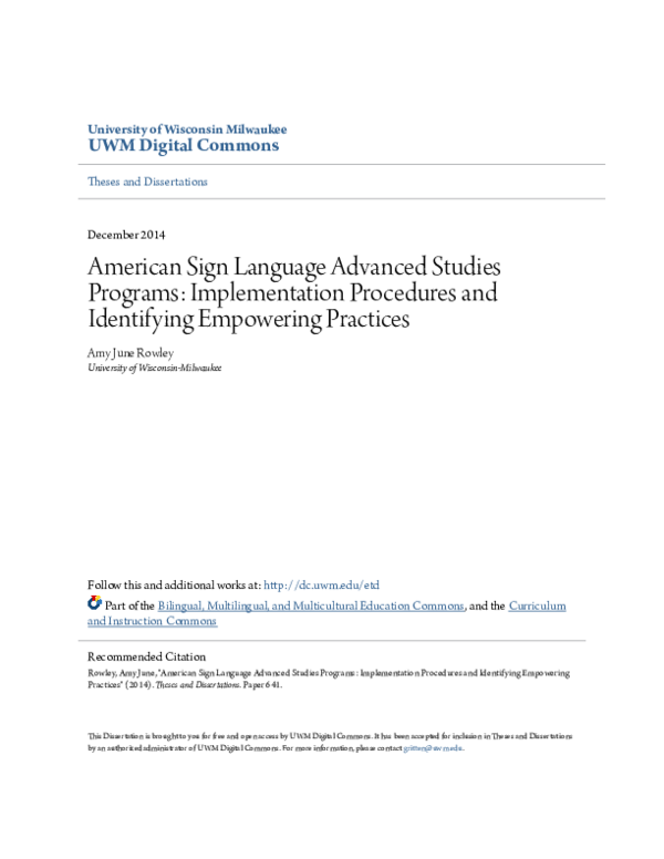 (PDF) American Sign Language Advanced Studies Programs: Implementation ...