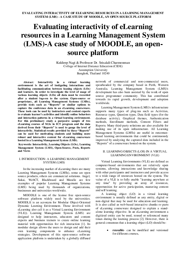 (PDF) Evaluating Interactivity of eLearning Resources in A Learning Management System (LMS)-A ...