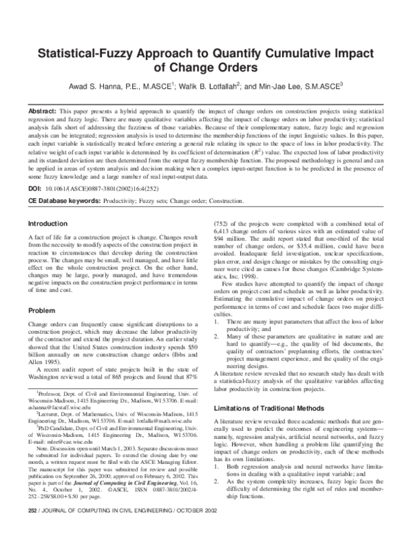 (PDF) Statistical-Fuzzy Approach to Quantify Cumulative Impact of Change Orders