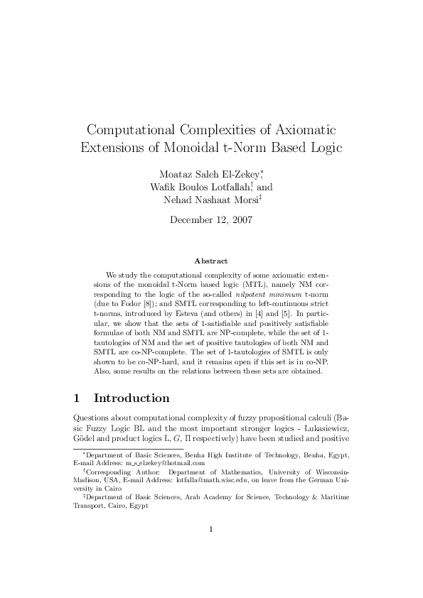 Pdf Computational Complexities Of Axiomatic Extensions Of Monoidal T