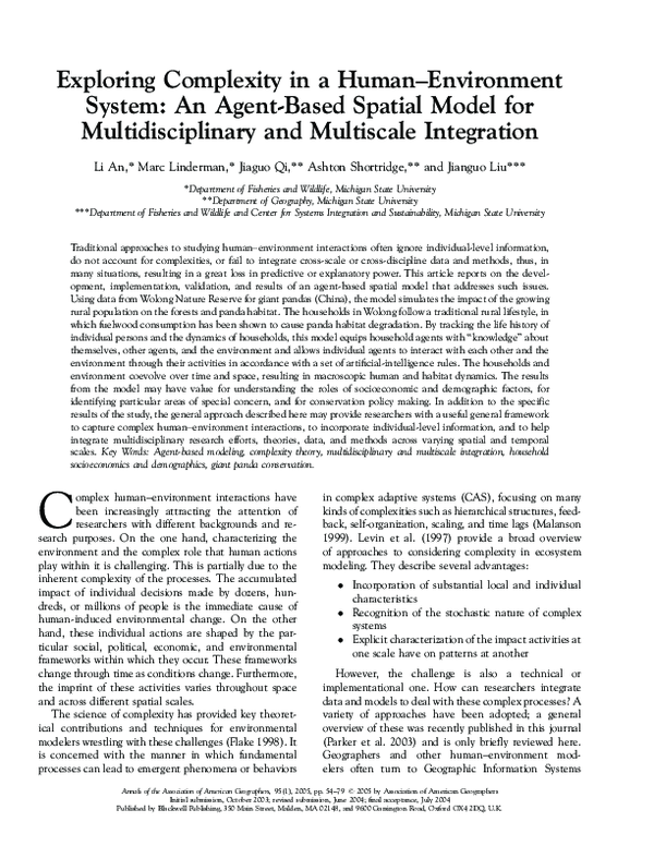 (PDF) Exploring Complexity in a Human–Environment System: An Agent ...