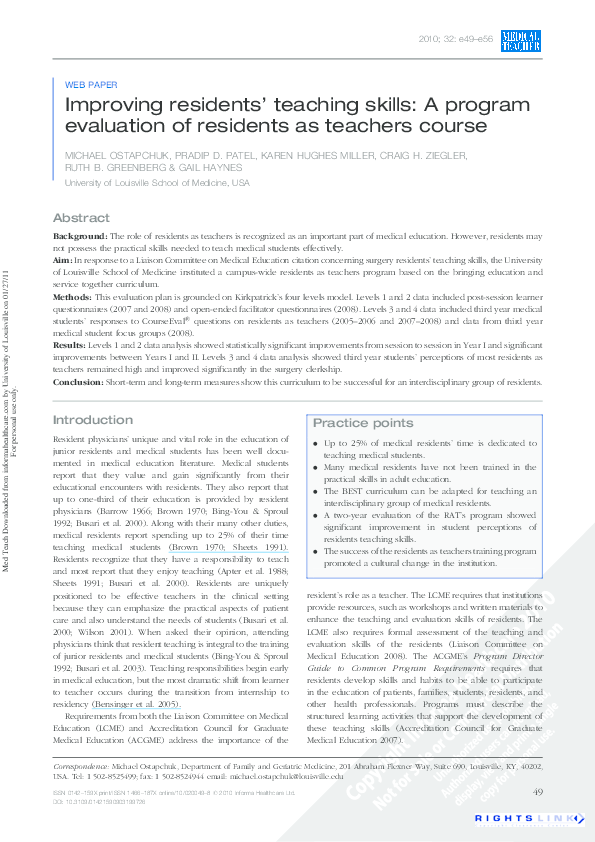 (PDF) Improving residents’ teaching skills: A program evaluation of ...