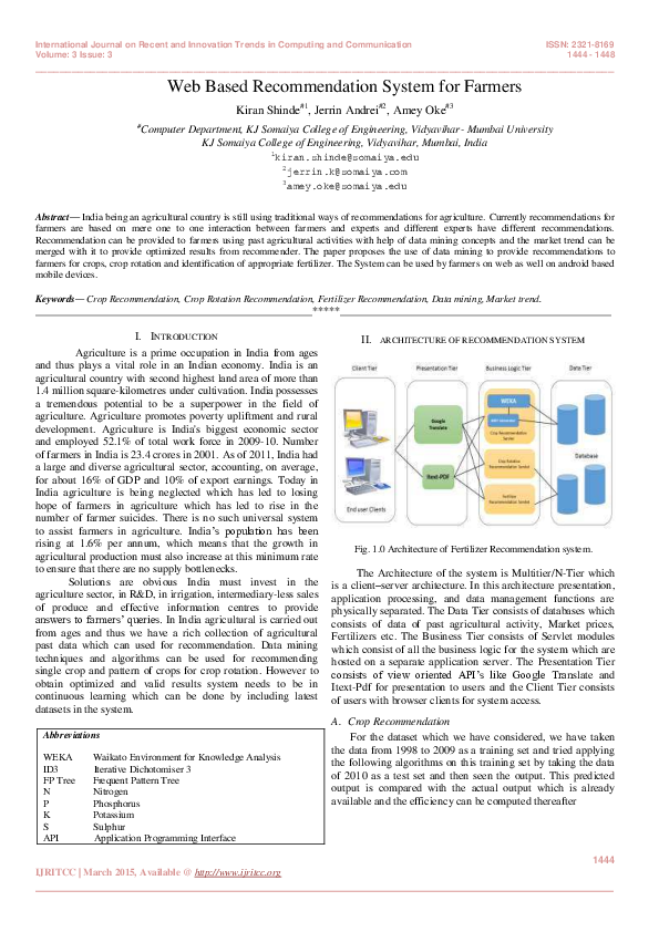 (PDF) Web Based Recommendation System for Farmers