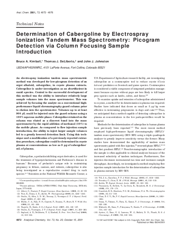 (PDF) Determination of Cabergoline by Electrospray Ionization Tandem ...