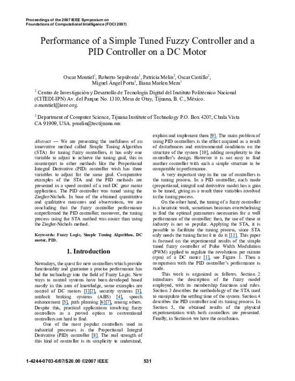 Pdf Performance Of A Simple Tuned Fuzzy Controller And A Pid