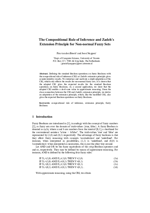 Pdf The Compositional Rule Of Inference And Zadehs Extension Principle For Non Normal Fuzzy Sets