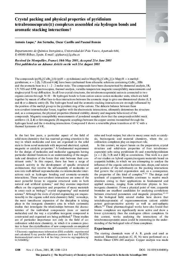 (PDF) Crystal packing and physical properties of pyridinium tetrabromocuprate(II) complexes ...