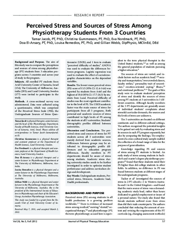 (PDF) Perceived Stress and Sources of Stress Among Physiotherapy ...