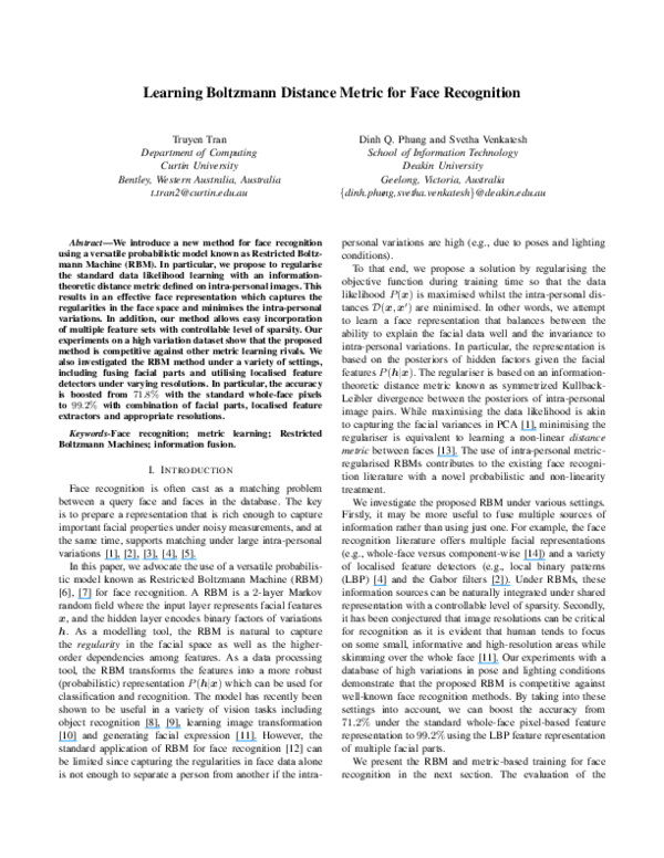 (PDF) Learning Boltzmann Distance Metric for Face Recognition