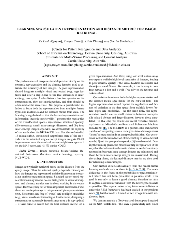 (PDF) Learning sparse latent representation and distance metric for image retrieval