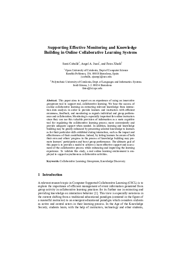 (PDF) Supporting effective monitoring and knowledge building in online collaborative learning ...