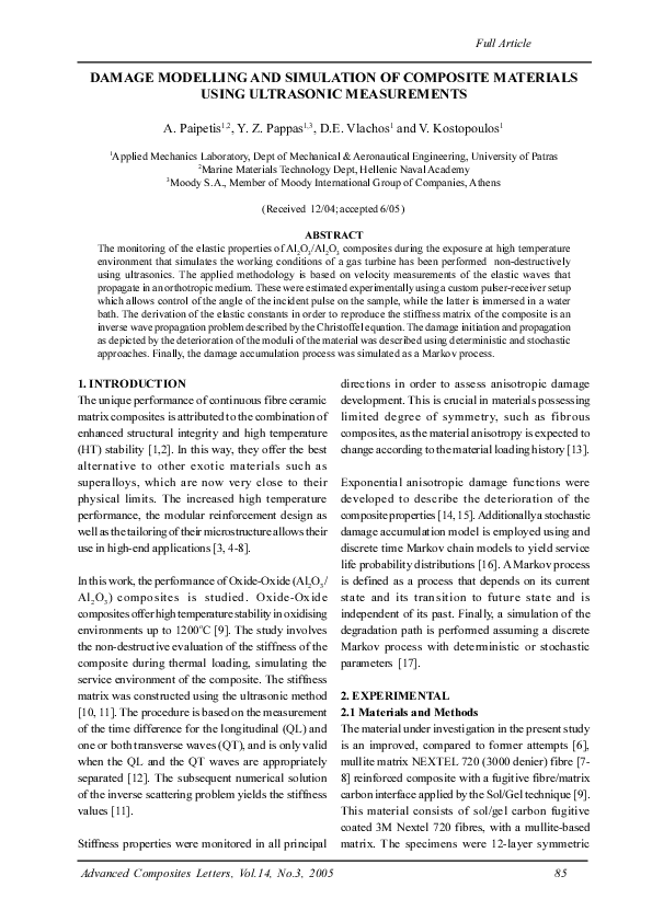 (PDF) Damage modelling and simulation of composite materials using ultrasonic measurements