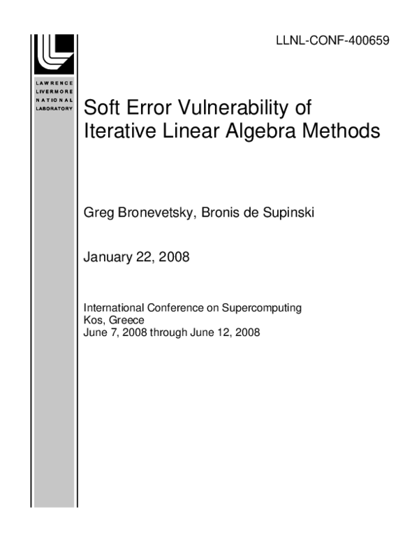 Pdf Soft Error Vulnerability Of Iterative Linear Algebra Methods