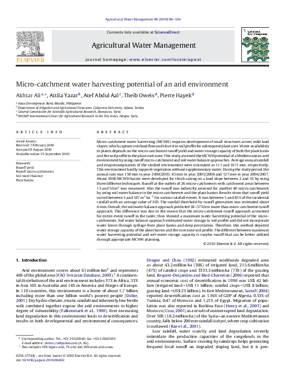 (PDF) Micro-catchment water harvesting potential of an arid environment