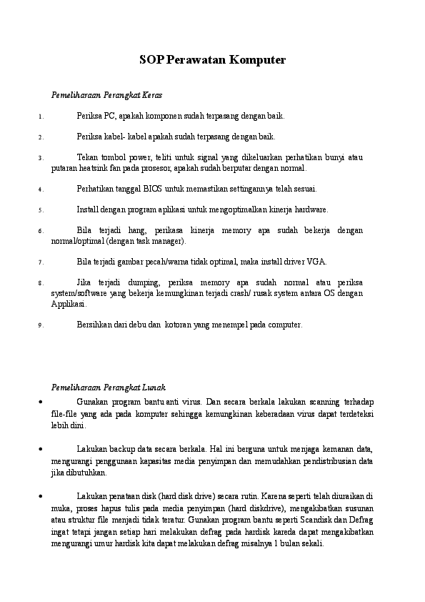 (DOC) SOP Perawatan Komputer