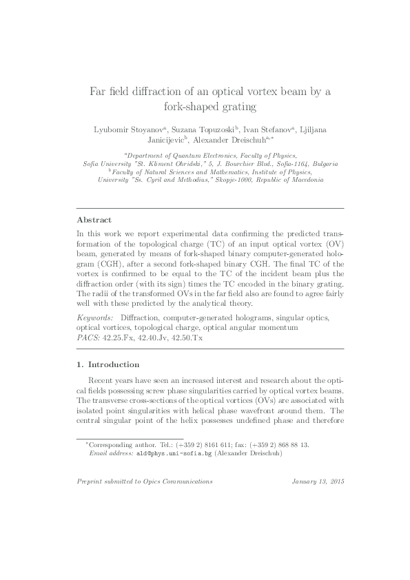 Pdf Far Field Diffraction Of An Optical Vortex Beam By A Fork Shaped