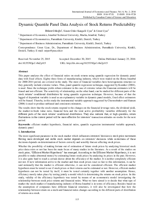 Pdf Dynamic Quantile Panel Data Analysis Of Stock Returns Predictability