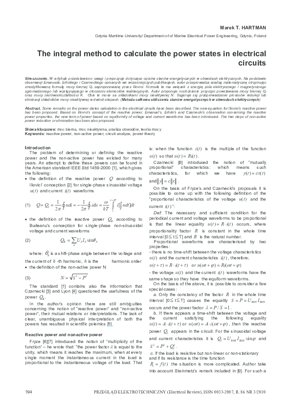 (PDF) The integral method to calculate the power states in electrical ...