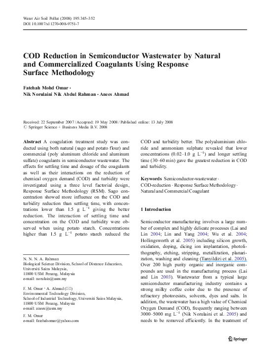 (PDF) COD Reduction in Semiconductor Wastewater by Natural and ...