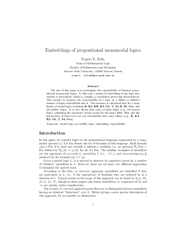 (PDF) Embeddings of propositional monomodal logics