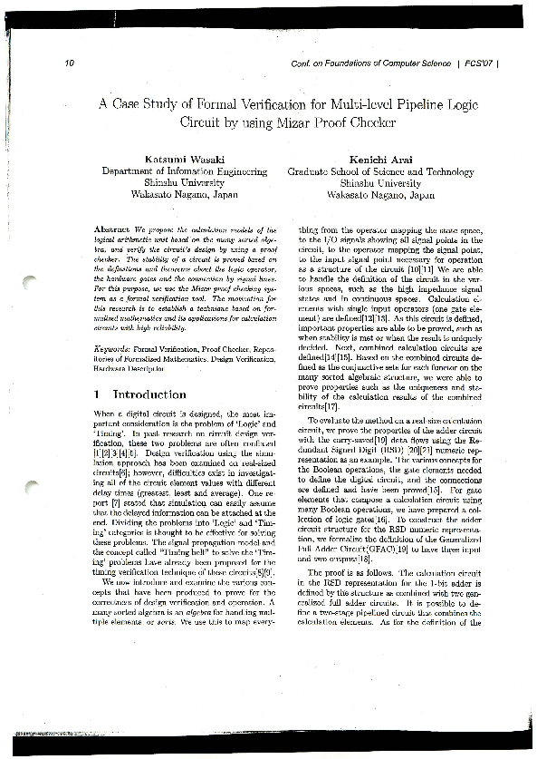 (PDF) A Case Study of Formal Verification for Multi-level Pipeline Logic Circuit by using Mizar ...