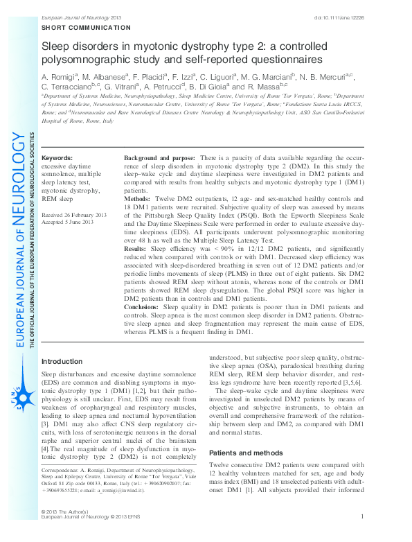 (PDF) Sleep disorders in myotonic dystrophy type 2: a controlled ...