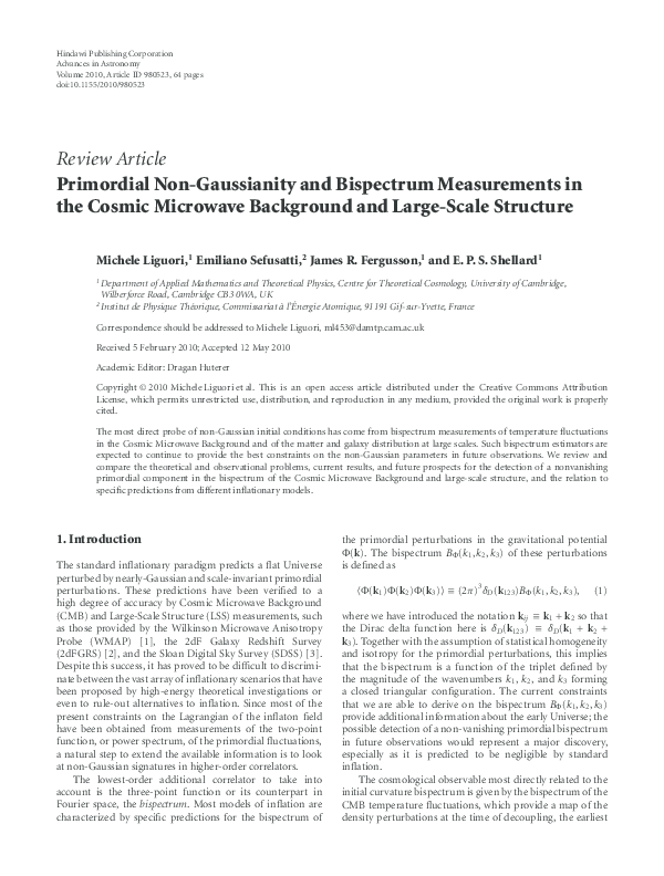 Pdf Primordial Non Gaussianity And Bispectrum Measurements In The