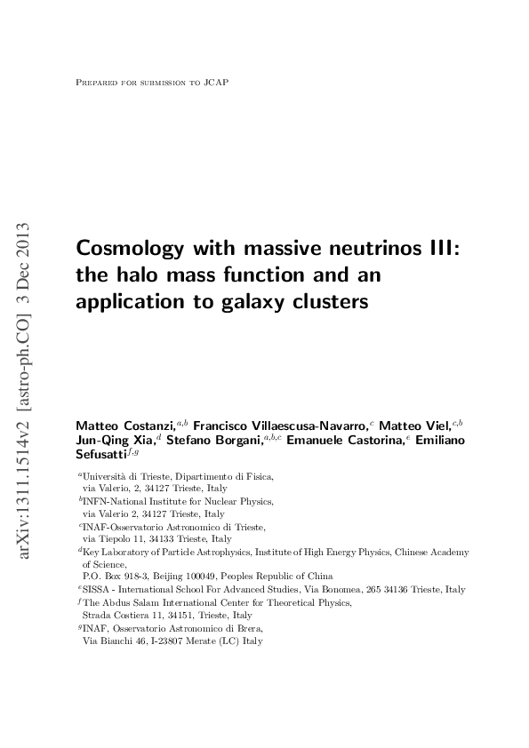 (PDF) Cosmology with massive neutrinos III: the halo mass function and ...