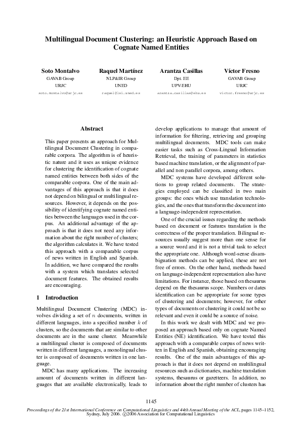 (PDF) Multilingual document clustering