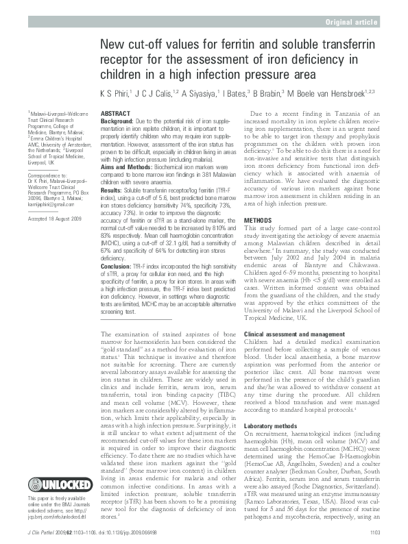(PDF) New cut-off values for ferritin and soluble transferrin receptor ...