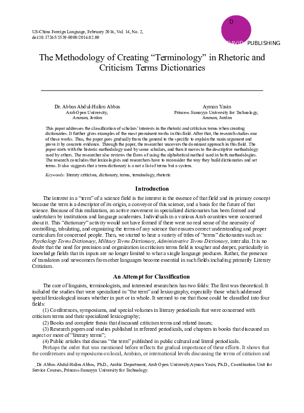 (DOC) The Methodology of Creating “Terminology” in Rhetoric and ...