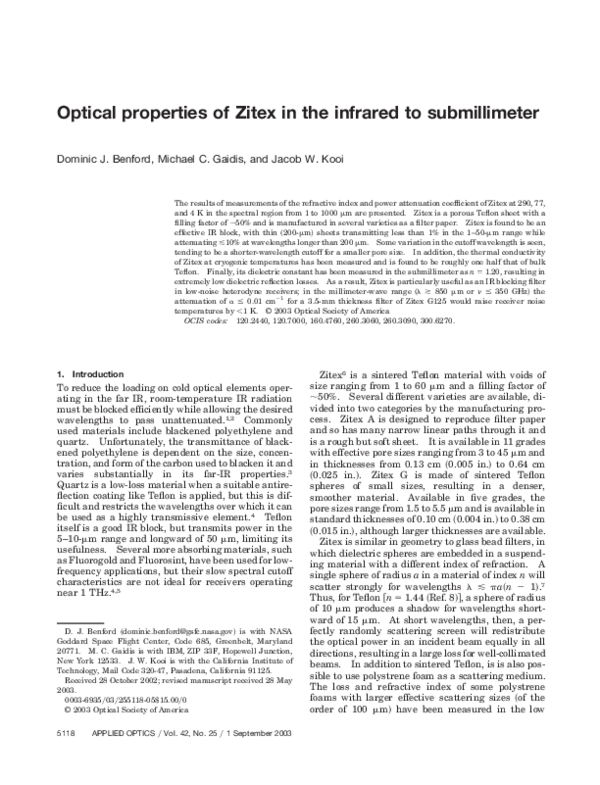 (PDF) Optical Properties of Zitex in the Infrared to Submillimeter