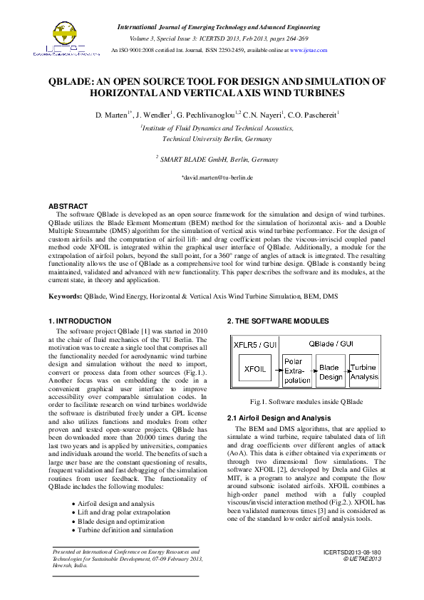 Pdf Qblade An Open Source Tool For Design And Simulation Of Horizontal And Vertical Axis Wind