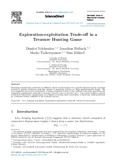 (PDF) Exploration-exploitation Trade-off in a Treasure Hunting Game