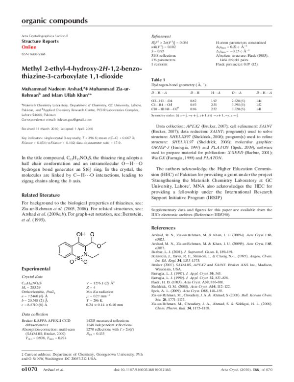 (PDF) Methyl 2-ethyl-4-hydroxy-2 H -1,2-benzothiazine-3-carboxylate 1,1 ...