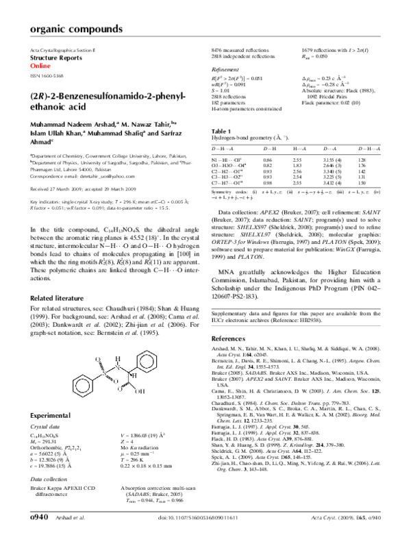 (PDF) (2 R )-2-Benzenesulfonamido-2-phenylethanoic acid