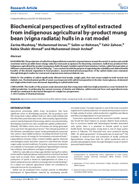 (PDF) Biochemical perspectives of xylitol extracted from indigenous ...
