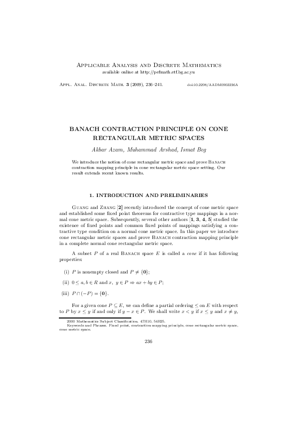 Pdf Banach Contraction Principle On Cone Rectangular Metric Spaces