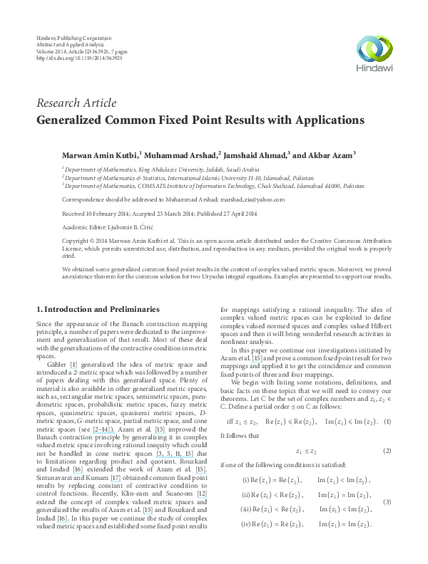 (PDF) Generalized Common Fixed Point Results with Applications