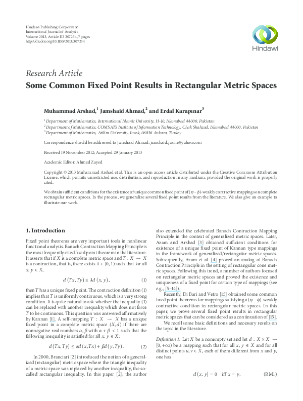 Pdf Some Common Fixed Point Results In Rectangular Metric Spaces