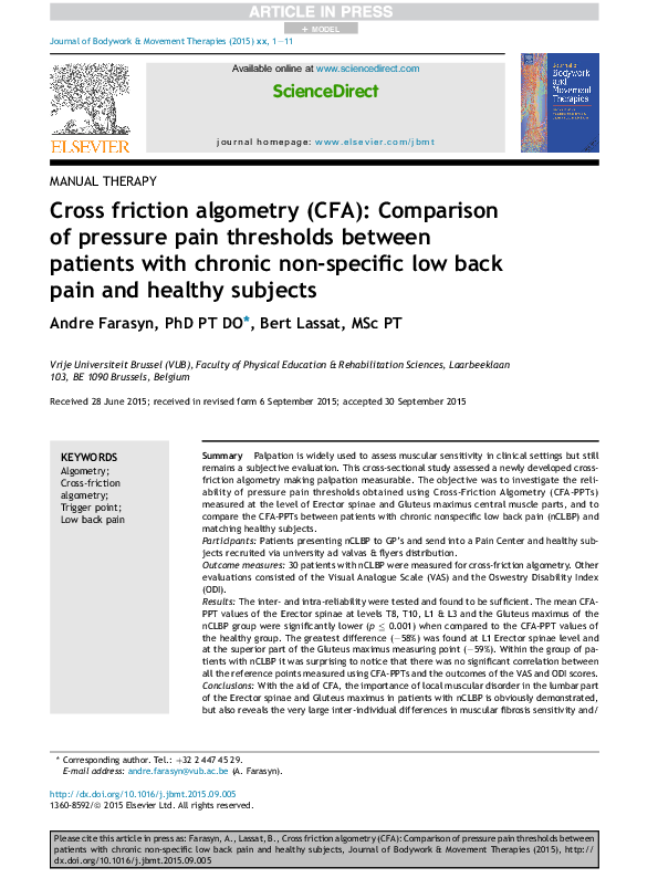 (PDF) Cross friction algometry (CFA): Comparison of pressure pain ...