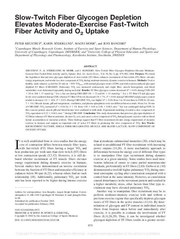 (PDF) Slow-Twitch Fiber Glycogen Depletion Elevates Moderate-Exercise ...