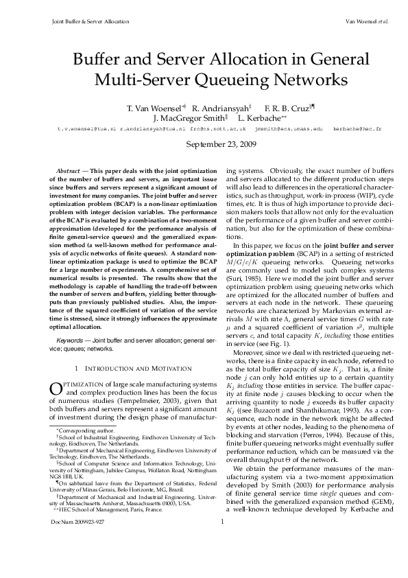 Pdf Buffer And Server Allocation In General Multi Server Queueing Networks Laoucine Kerbache